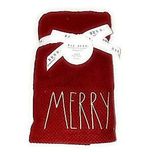Rae Dunn Set of 2 Embroidered Merry Red Hand Towels for Christmas Bathroom Decor, Christmas Hand Towels, Christmas Decorations