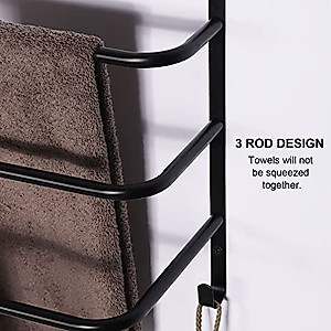 Wall Towel Rack 3 Tier Bathroom Black Towel Holder with Hooks Modern Wall Mounted Towel Blanket Holder with Towel Bar for Shower
