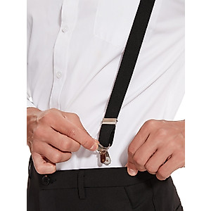 habibee Solid Color Mens Suspender Y Shape with Strong Clips Adjustable Braces