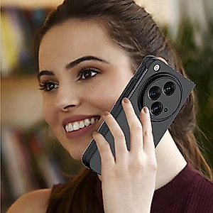 Designed for OnePlus Open Case with Screen Protectors [Hard PC Leather Slim Phone Case] [Shockproof Anti-Slip] Slim Case for OnePlus Open 2023 (Black)