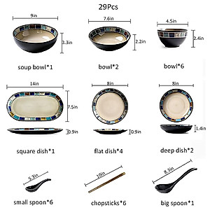 Porcelain Dinnerware SetKitchen Tableware Set,Ceramics Dinnerware Sets, Plates and Bowls Sets | 26 Pcs Blue Kiln Change Glaze Dishes Set - Colorful Plates for Family Outdoor Party