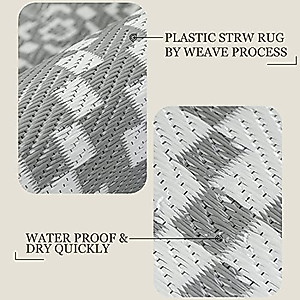 famibay 5x8 Outdoor Rug Waterproof Plastic Straw Rug Patio Rugs Outdoor Waterproof Reversible Patio Mat Lightweight Portable Aztec Outdoor Area Rug for Patio Deck Balcony Camping(Grey)