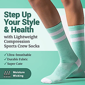 Love Classic, Mint, Medium-Large, Light Weight Compression Athletic Crew Socks for Women