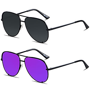ANDWOOD Oversized Aviator Sunglasses for Women Big Large UV Protection Fashion Sun glasses UV Protection Black Mirrored Purple Shades