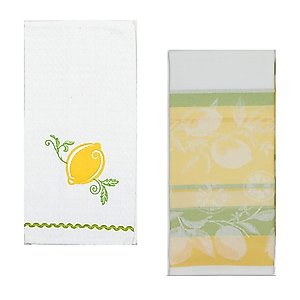 Loving Home Classic Cotton Flat Waffle Weave Lemon with Blossom Yellow Striped Dishtowel Set of 2 Tea Towels