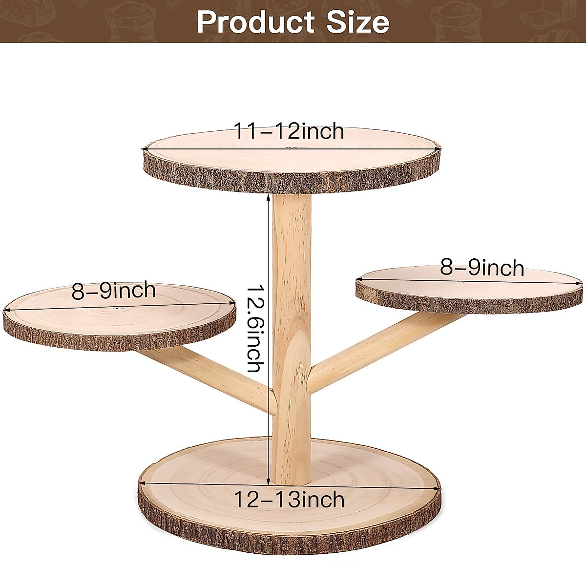 Ayfjovs 4 Tier Round Wooden Cupcake Stand, Wood Cupcake Holder, Cake Tiered Tray, Dessert Stands for Wedding Tea Party Birthday Holiday Baby Shower Dessert Display