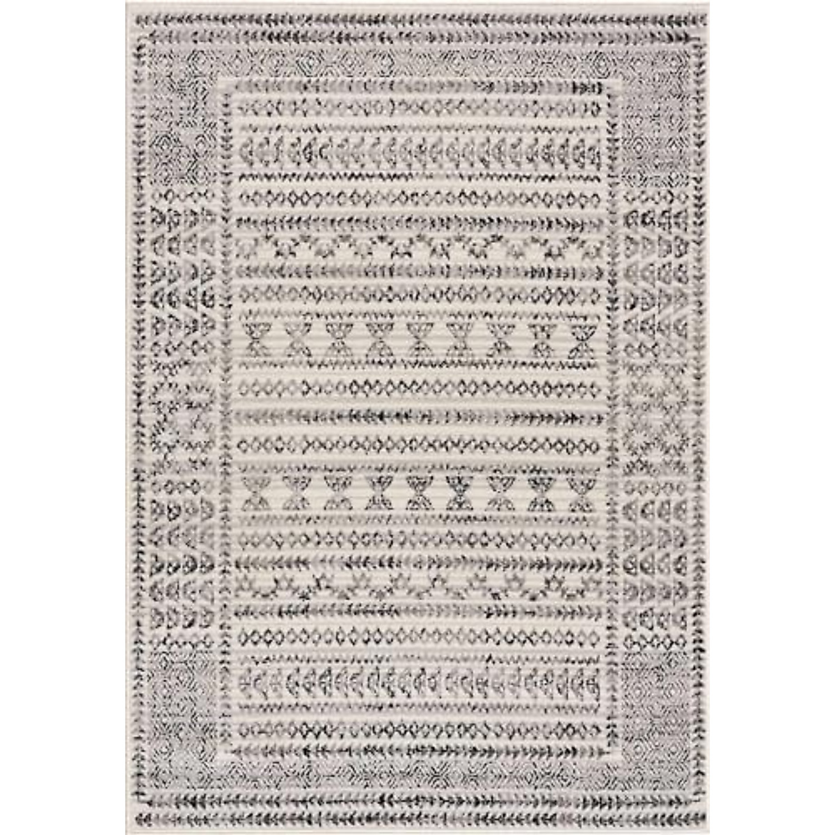 BoutiqueRugs Greig Farmhouse Moroccan Geometric Area Rug - Boho Aztec Tribal Carpet for Living Room - Black, Charcoal, Light Gray - 7'10" Round Rug