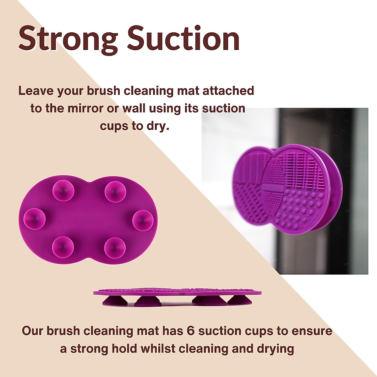 Makeup Brushes Silicone Cleaning Mat (6.5 x 4.1 inches) - Makeup Brush Cleaner Pad with Suction Cups - Large Silicone Scrubber Mat for Cosmetic Brushes