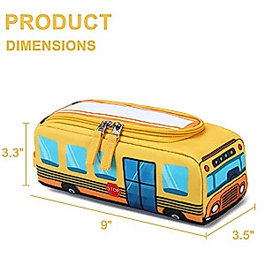 LEDAOU Cute Pencil Case for Kids Girls Boys Pencil Pouch kawaii Pen Pencil Box Bag Holder for School Students (Yellow School Bus)