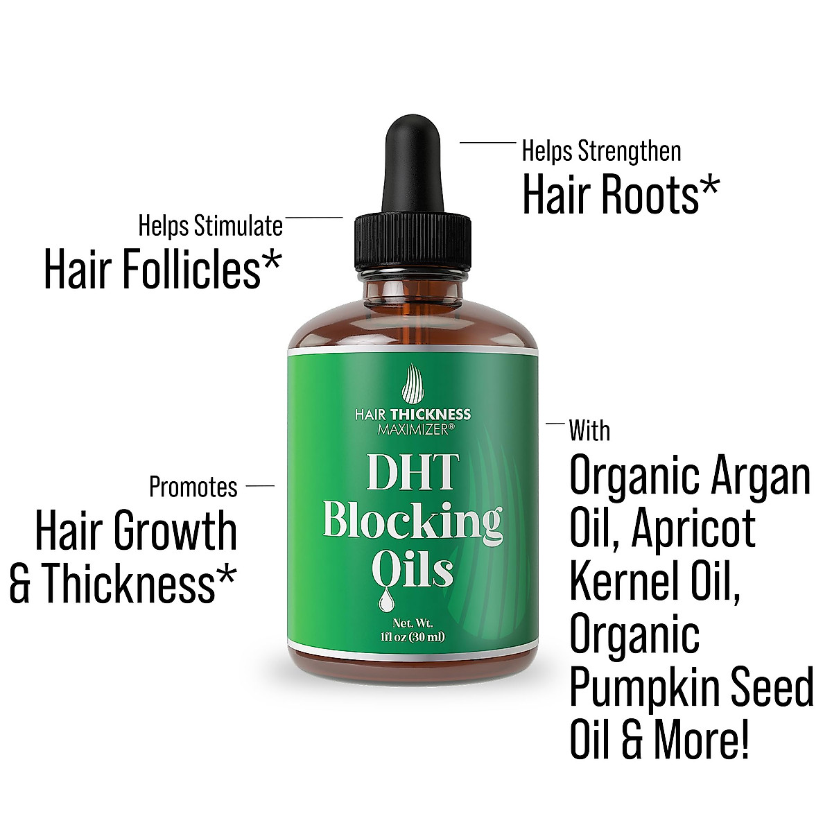 DHT Blocker for Women & Men - Vegan Thickening, Moisturizing & Strengthening Hair Serum - Topical Scalp Oil for Weak, Frizzy, Dry Hair - 1oz - DHT Blocking Oil