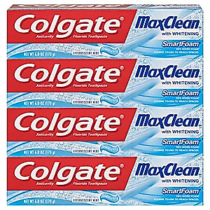 Colgate Max Clean Whitening Foaming Toothpaste with Fluoride, Effervescent Mint, 6 Ounce, 4 Pack