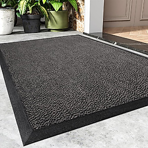 Front Door Mat Indoor Outside Entrance - Outdoor Door Mats Entry Mat Non Slip Water Absorbent Dirt Trapper Welcome Mats Doormats for Entryway Doorway - 17”x30” Black and Grey