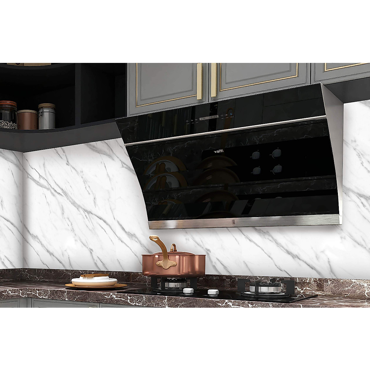 EBuyers 11.8"x196" Wide Marble Paper Kitchen countertop Cabinet Furniture PVC Easy to Remove Without Leaving Mark Marble Wallpaper, Shelf Liner(11.8"x196", Jazz Stripe)