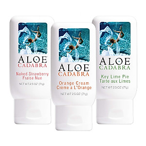 Aloe Cadabra Variety Pack Personal Lubricant, Travel Bundle, Organic Aloe Lube for Men, Women, and Couples, Non-Staining, pH Balanced (Naked Strawberry, Orange Cream, Key Lime Pie, 3 Pack, 2.5 Ounces)
