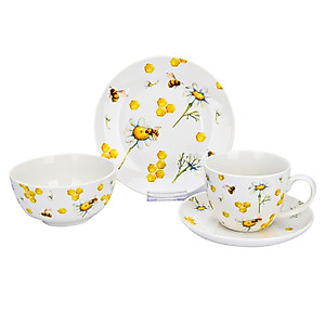STP GOODS Bone China Kitchen Teacups Tea with Honey Cup and Saucer 15.2 fl oz (450 ml) Pretty Tea Cup with Matching Saucer Christmas Mugs