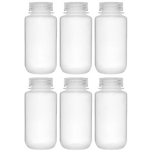 EISCO 6PK Reagent Bottles, 250ml - Wide Mouth with Screw Cap - Polypropylene - Translucent Labs