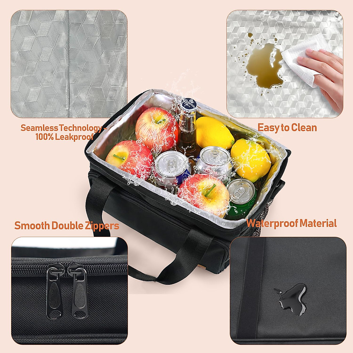 BUDO Lunch Bags for Men and Women, Insulated Waterproof Lunch Box, Reusable Lunch Tote with Adjustable Shoulder Strap, Lunch Warmer Cooler Bag for Adults to Work Camping Picnic Trips