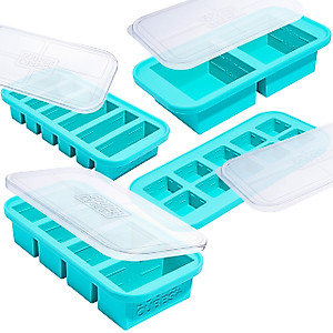 Souper Cubes Gift Set, 1-Cup 2-Cup 1/2 Cup and 2 Tablespoon Trays With Lids, Aqua Color