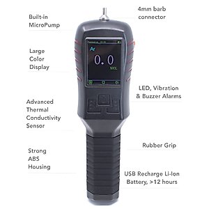 Argon Gas Analyzer | USA NIST Calibration | Built-in Pump & Probe | 0-100% with 0.1ppm Resolution | Leak Tester & Purity |