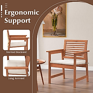 Tangkula Outdoor Dining Chairs Set of 4, Weather-Resistant Heavy Duty Slatted Wood Patio Chairs with Soft Padded Cushions, for Deck, Garden, Poolside, Balcony (4, Off White)