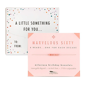 Lucky Feather 60th Birthday Gifts for Women - 14K Rose Gold Dipped Beads Bracelet on Adjustable Cord, 60th Birthday Jewelry Gift Ideas for 60 Year Old Woman