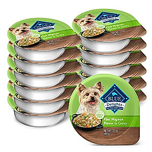 Blue Buffalo Delights Natural Adult Small Breed Wet Dog Food Cup, Filet Mignon Flavor in Hearty Gravy 3.5-oz (Pack of 12)
