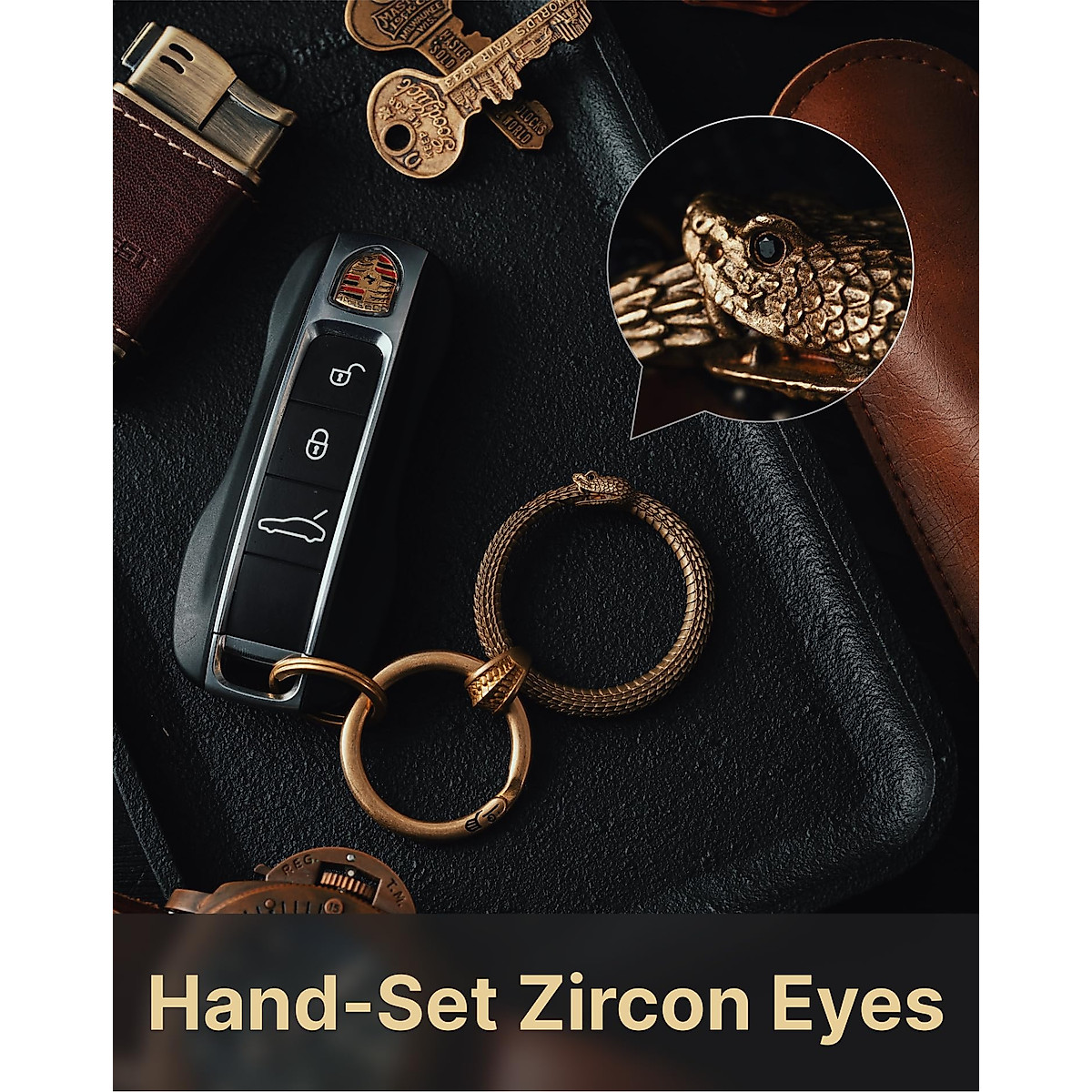 COPPERTIST.WU Ouroboros Snap Brass Keychain Keyring Spring Clip Ring with Key Ring