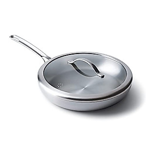 GreenPan X Food 52 Five-Two Essentials, Tri-Ply Stainless Steel 12" Frying Pan Skillet with Lid, PFAS-Free, Multi Clad, Induction, Dishwasher Safe, Oven Safe, Silver