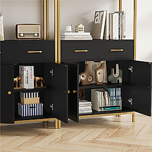 BOTLOG Tall Bookshelf, Bookcase with 2 Doors and 2 Drawers, Floor Standing Display Storage Shelves for Home Office, Living Room