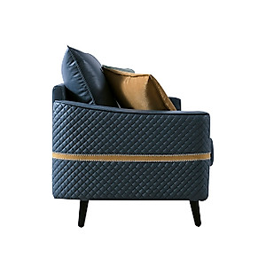 Prohon Tufted Love 73.22" Small Spaces, Mid-Century 2-3 Seats Loveseat with 2 Pillows, Leather Look High Comfort Fabric Sofa Couch for Living Room, Bedroom, Office, Apartment, Blue