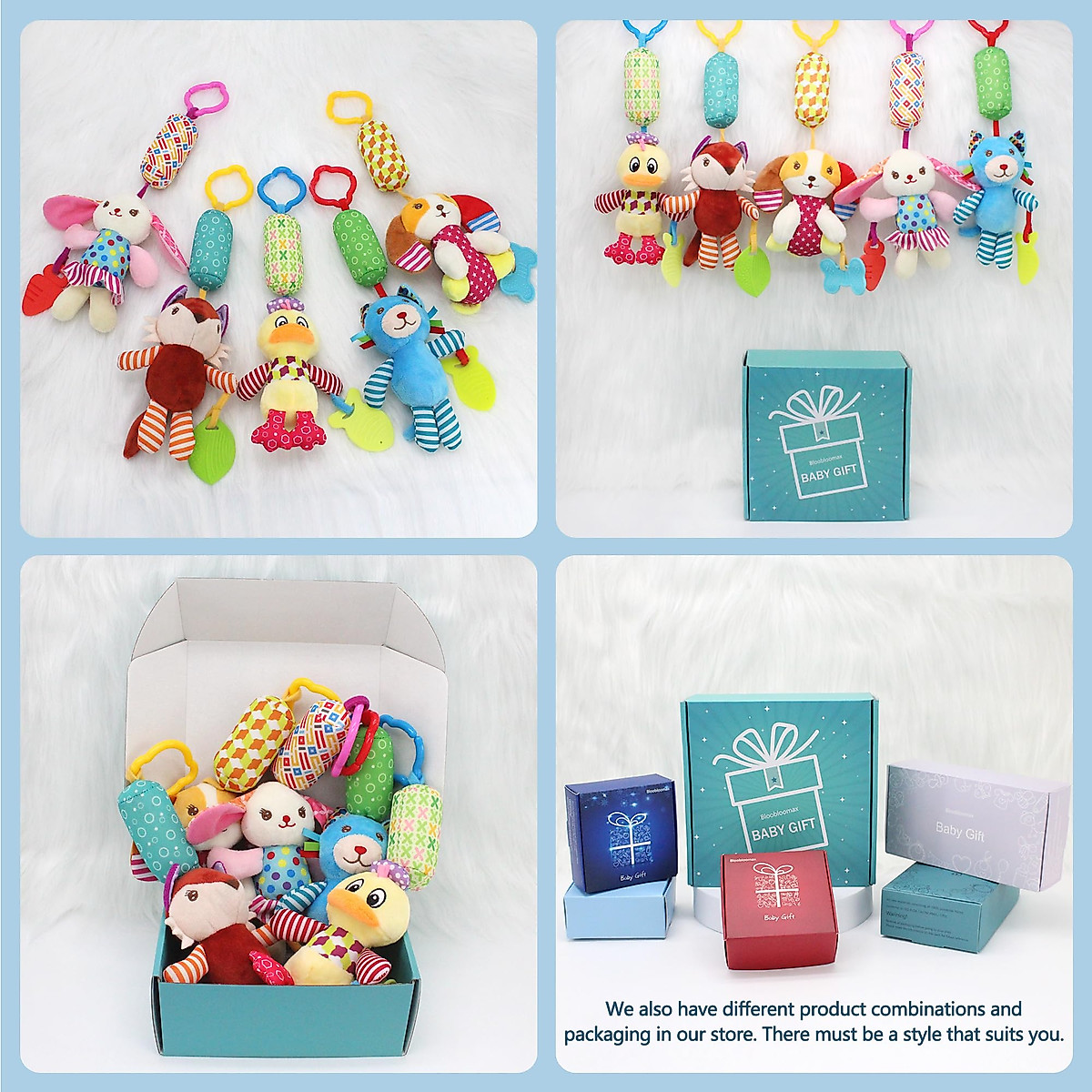 Baby Car Seat Toys, Infant Soft Plush Rattle, Cute Animal Doll,Early Development Hanging Stroller Toys for Newborn Boys Girls Gifts (5 PCS)