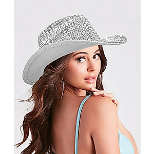 Silver Rhinestone Western Cowboy Hat for Womens - Glitter Cowgirl Hat for Disco Parties and Costumes