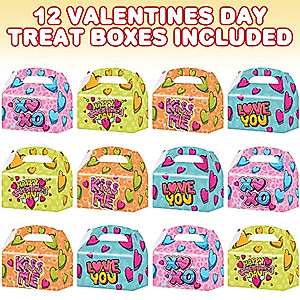 ArtCreativity Valentines Day Treat Boxes, Set of 12, Cardboard Paper Valentines Candy Boxes with Carry Handles, Themed Party Favor Boxes, Valentines Goodie Bags for Sweets, Toys, Gifts, and More