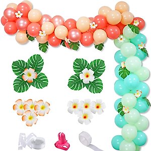 Tropical Balloon Garland Arch Kit, Hawaii Luau Balloon Garland with Palm Leaves Plumeria for Tropical Party Decorations Aloha Luau Party Girls Baby Shower Moana Birthday Decorations