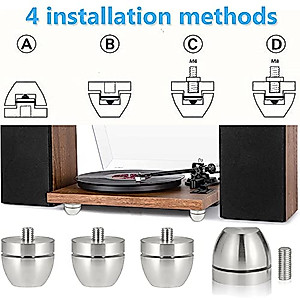 Tertullus 4 Pcs Ball Beads Speaker Isolation Feet Turntable Platform Pads Audio Shock Absorber Subwoofer Isolation Feet 33×30 Pad Speaker Stand(Silver)