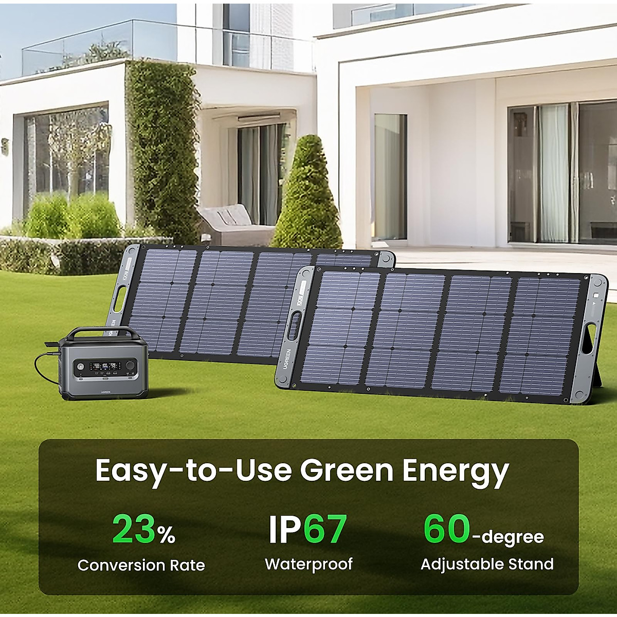 UGREEN Solar Generator PowerRoam 1200 Portable Power Station with 2 x 100W Solar Panels, LiFePO4 Batteries, 1024Wh Capacity, 100W USB-C Output, Suitable for Outdoor Camping, Home Emergency, RVs