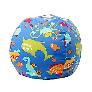 Stuffed Animal Storage Bean Bag Chair Cover for Kids Girls Toddler, Extra Large Toy Storage Organizer Beanbag Chair Without Filling for Boys Children Room, Sea 32"