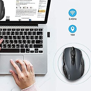 TECKNET Wireless Mouse, 2.4G Ergonomic Optical Mouse with USB Nano Receiver for Laptop, PC, Computer, Chromebook, Notebook, 6 Buttons, 24 Months Battery Life, 2600 DPI, 5 Adjustment Levels