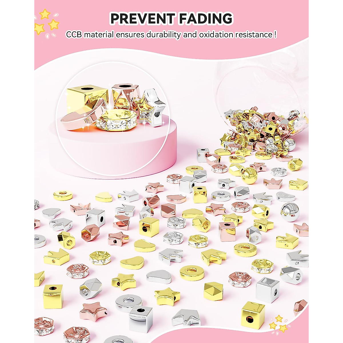 ARTDOT Gold Beads for Jewelry Bracelets Making, 1740 PCS 8 Styles Spacer Beads Kit (Gold, Sliver, Rose Gold)