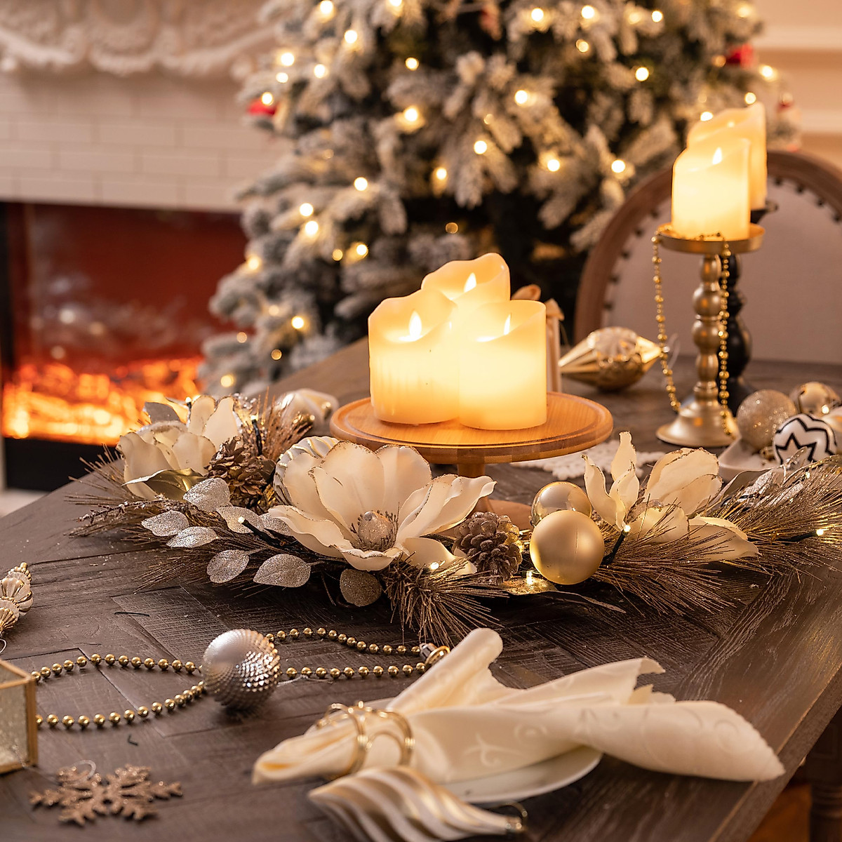 Valery Madelyn Pre-Lit Christmas Swag Outdoor, 24 Inch Mailbox Christmas Decorations Swag Teardrop for Front Door Stairs Railing Window Xmas Decor with 20 LED Lights Champagne Gold Ball Ornament