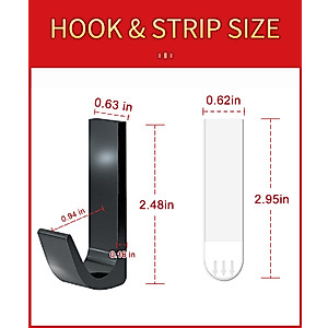 PHIXBEAR Damage Free Hanging Wall Hooks with Adhesive Strips, Adhesive Hooks for Hanging Heavy Duty, Removable Black Sticky Hooks, 6 Metal Hooks and 12 Strips