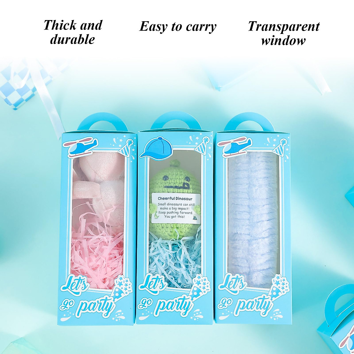 JOHOUSE 12PCS Blue Party Favor Boxes, Doll Gift Boxes with Window Candy Treat Boxes for Boys Birthday Party Decoration