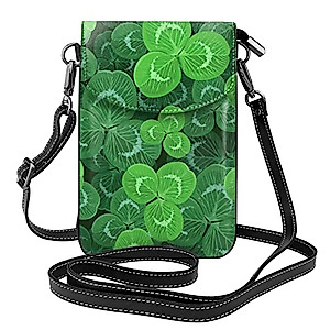 Women's Cell Phone Purse Small Leather Crossbody Bags St Patricks Day Green Shamrock Clover Leaf Grass Printed Wallet Purses with Adjustable Strap Mini Shoulder Bag Card Holder Wallet