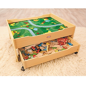 Little Tikes Real Wooden Train and Kids Table Set with Over 80 Multicolor Pieces Activity Table with Storage, Tracks, Trains, Cars, and More - Train Set Table Playset for Boys and Girls 3+ Years