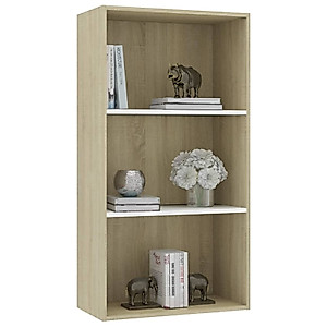 Camerina 3-Tier Book Cabinet 3 Tier Shelf Organizer Bedroom Storage and Organization Corner Book Shelf Office Open Bookshelf White and Sonoma Oak 23.6"x11.8"x44.9" Engineered Wood