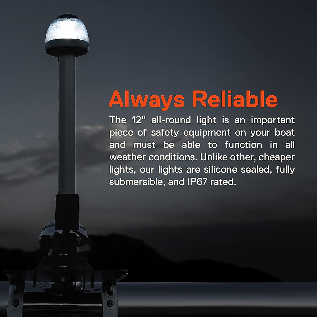 TRUE MODS 12 Inch 12-24V White LED Marine Navigation Anchor All-Round Boat Light [USCG ABYC A-16 3NM] [Waterproof] 3 Nautical Mile Fold Down Rear Stern Light for Fishing Bimini Bass Jon Boat - Chrome