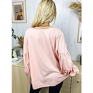 Anna-Kaci Womens Long Lantern Sleeve Soft Loose Baggy Tops T-Shirt Pullover, Rose, Small