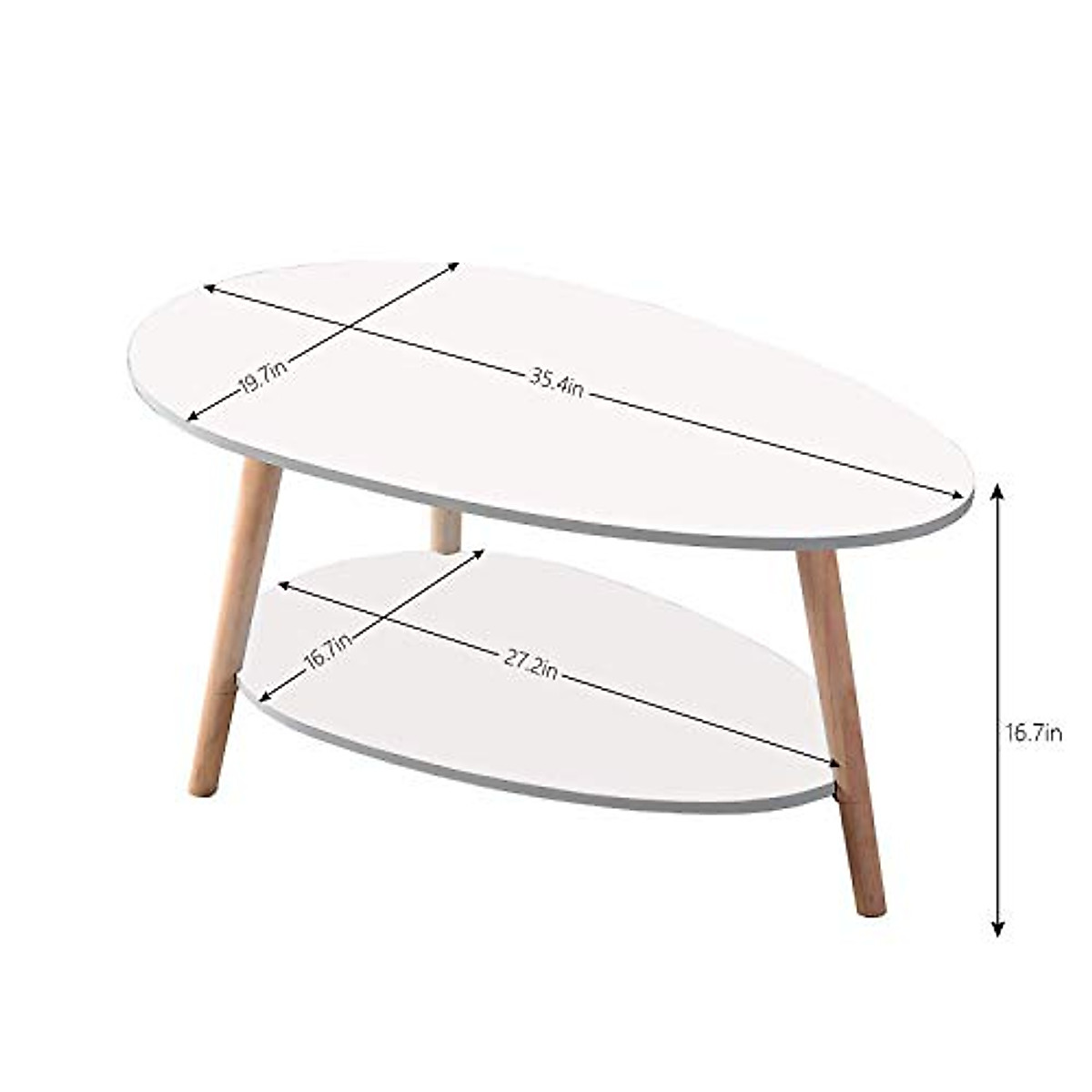 Maupvit Coffee Table-Oval Wood Coffee Table with Open Shelving for Storage and Display 2 Tier Sofa Table, Small Modern Furniture for Living Room&Home Office-White