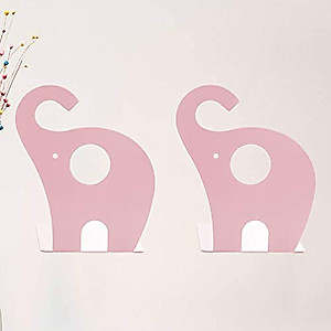 BESPORTBLE 2Pcs Kids Nonskid Bookends Heavy Duty Bookends Elephant Shaped Decorative Book Stopper Book Organizer for Shelves (Pink)