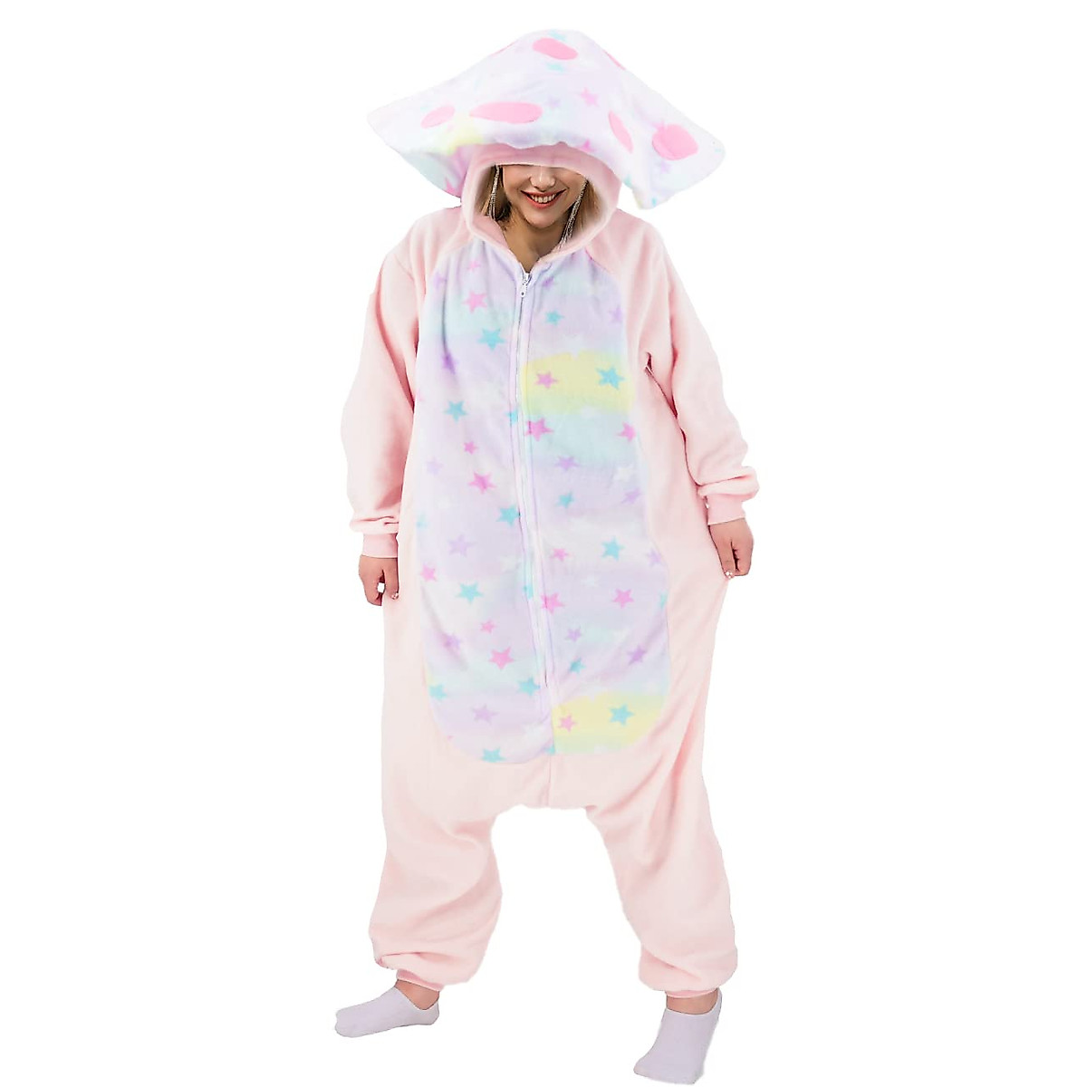 XIGUAGUO Adult Cartoon Mushroom Onesie Costume Animal Cosplay Christmas Homewear Pajamas Sleepwear for Women and Men